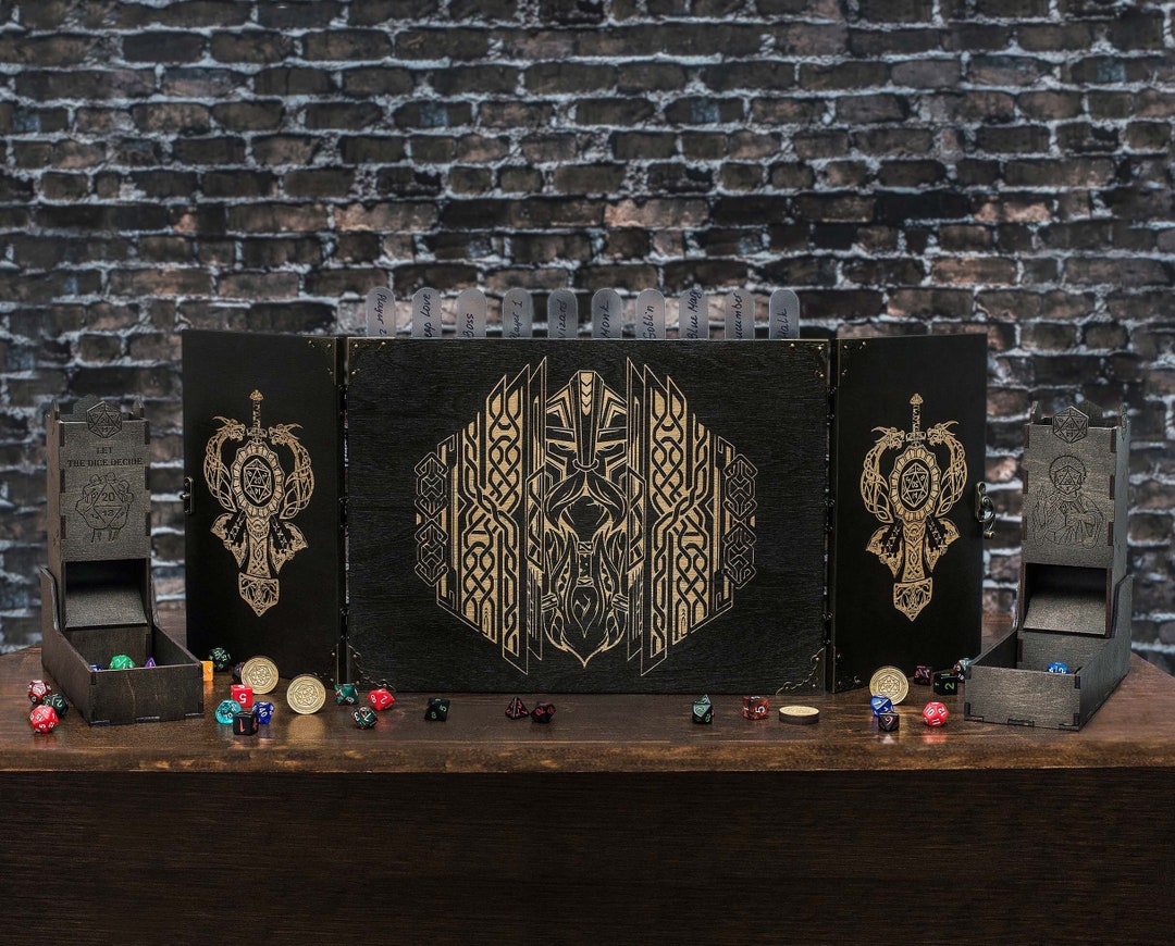 Dungeon Master Screen Wood With Dice Tower, Dnd Dm Screen Magnetic, Gm ...