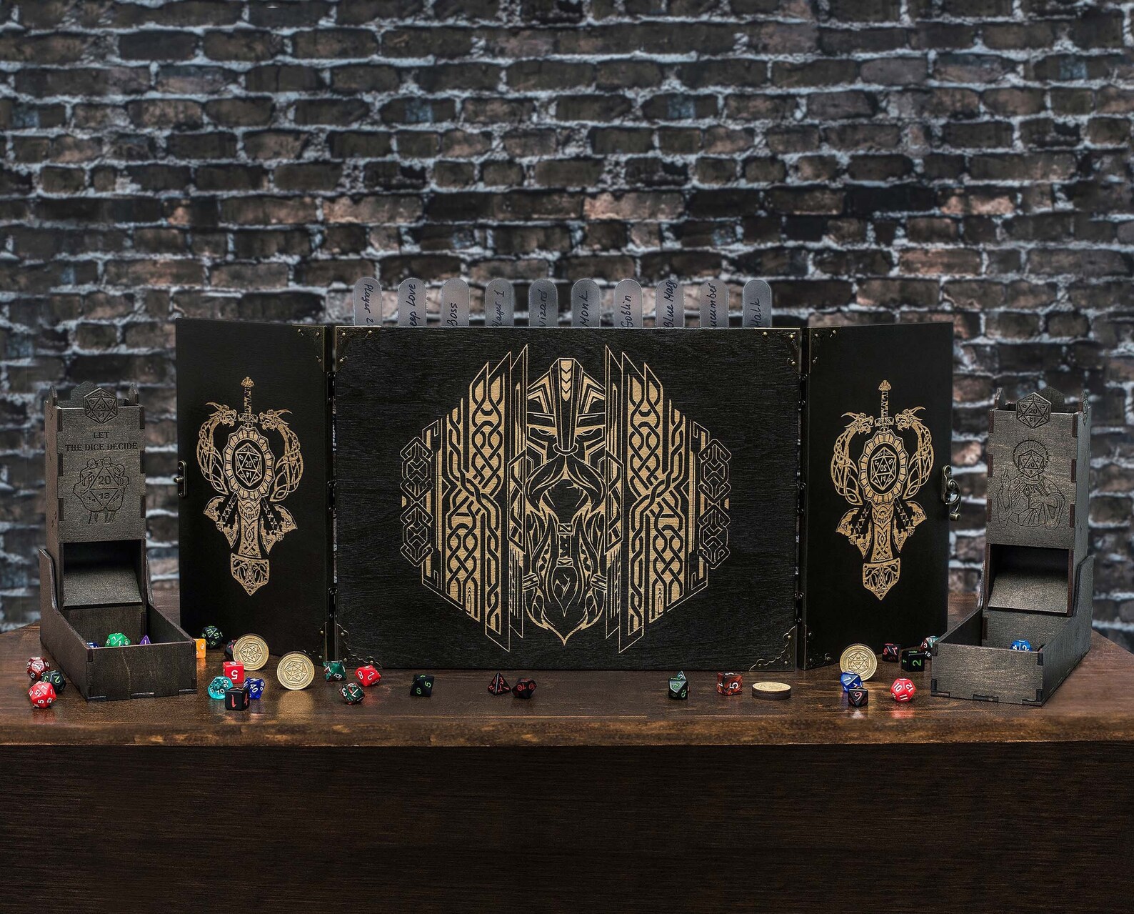 Dungeon Master Screen Wood With Dice Tower, Dnd Dm Screen Magnetic, Gm ...