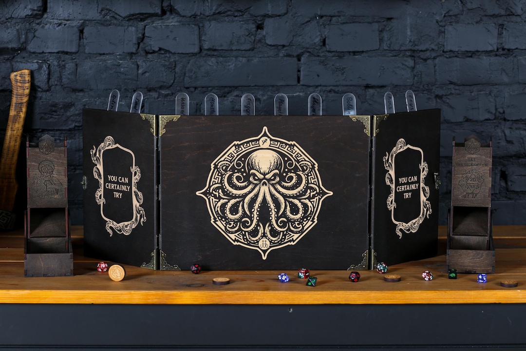 Cthulhu Screen Wood Magnetic With Dice Towers, Kraken Dungeon Master ...