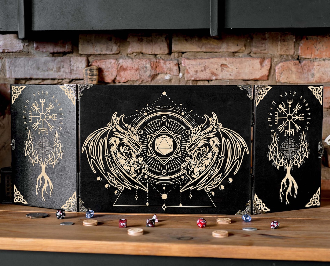 Wooden RPG Dm Screen, Dm Screen Magnetic Wood With Dice Towers, Mystic ...