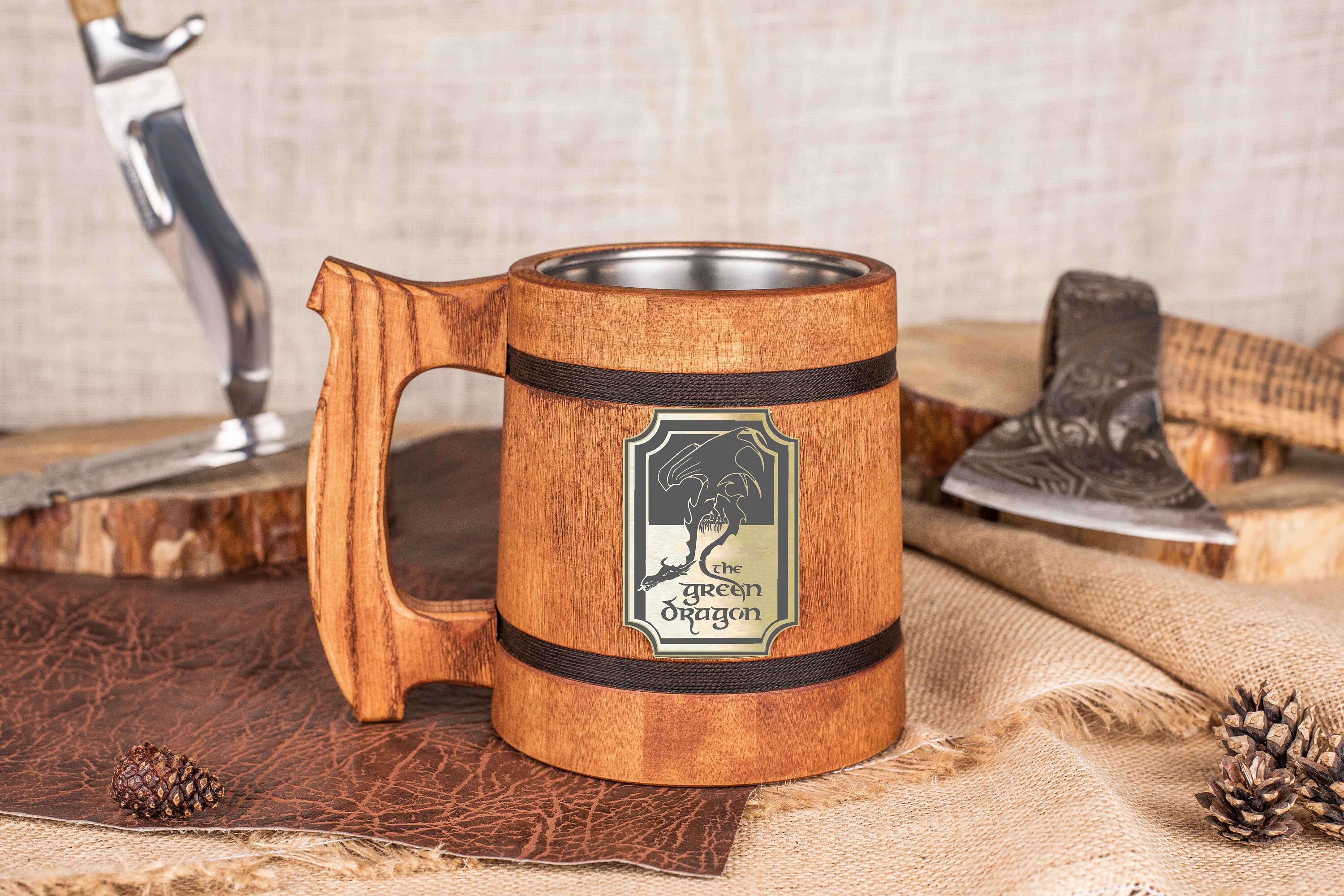 Green Dragon Beer Mug Personalized Wooden Tankard Lord of - Etsy