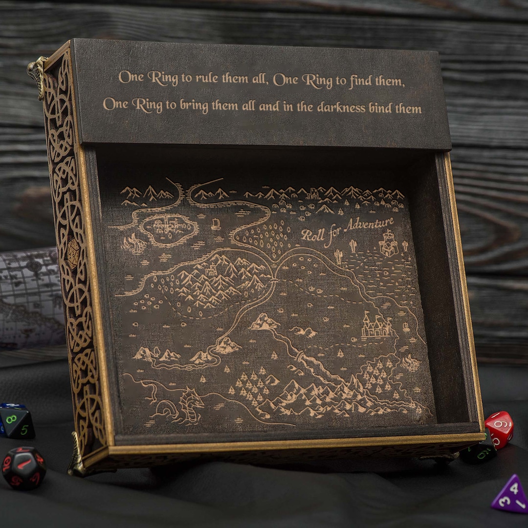Wooden Dice Tray With Fantasy Map D&D Custom Dice Tray RPG Dice Rolling ...