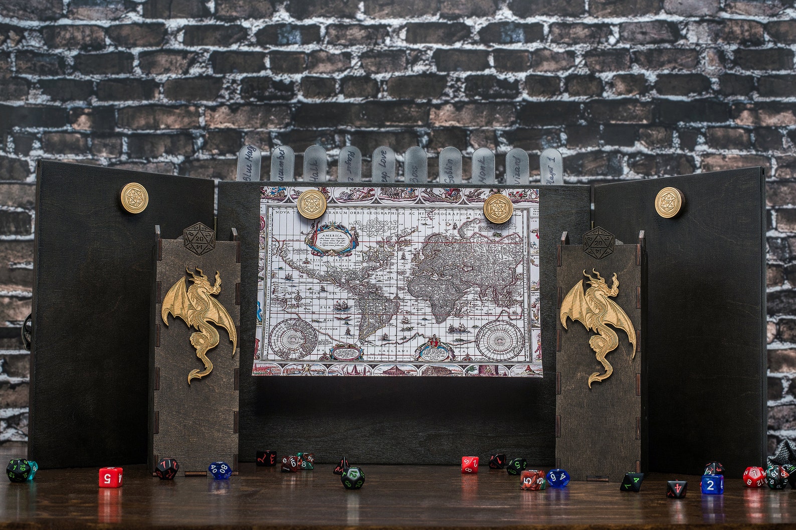 Dungeon Master Screen Wood With Dice Tower, Dnd Dm Screen Magnetic, Gm ...