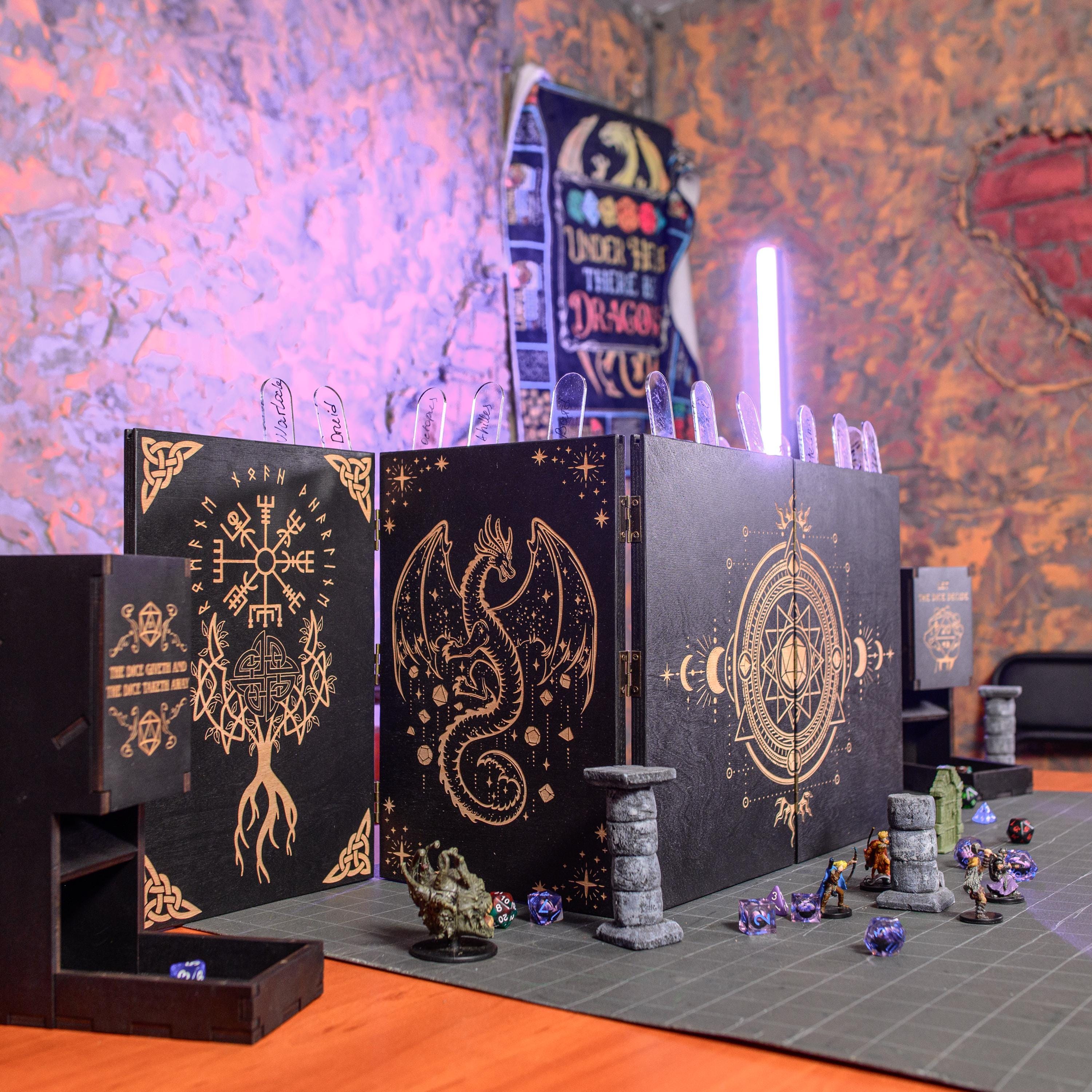 Personalized Dm Screen With Dice Towers and Initiative Trackers ...