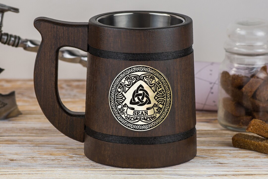 Viking Wooden Beer Stein, Viking Runes Tankard, Nordic Ornaments ...