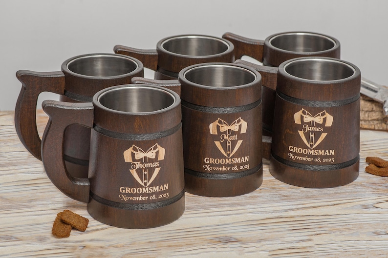 Personalized Groomsmen Beer Mug, Groomsmen Gifts Wooden Mug, Custom ...