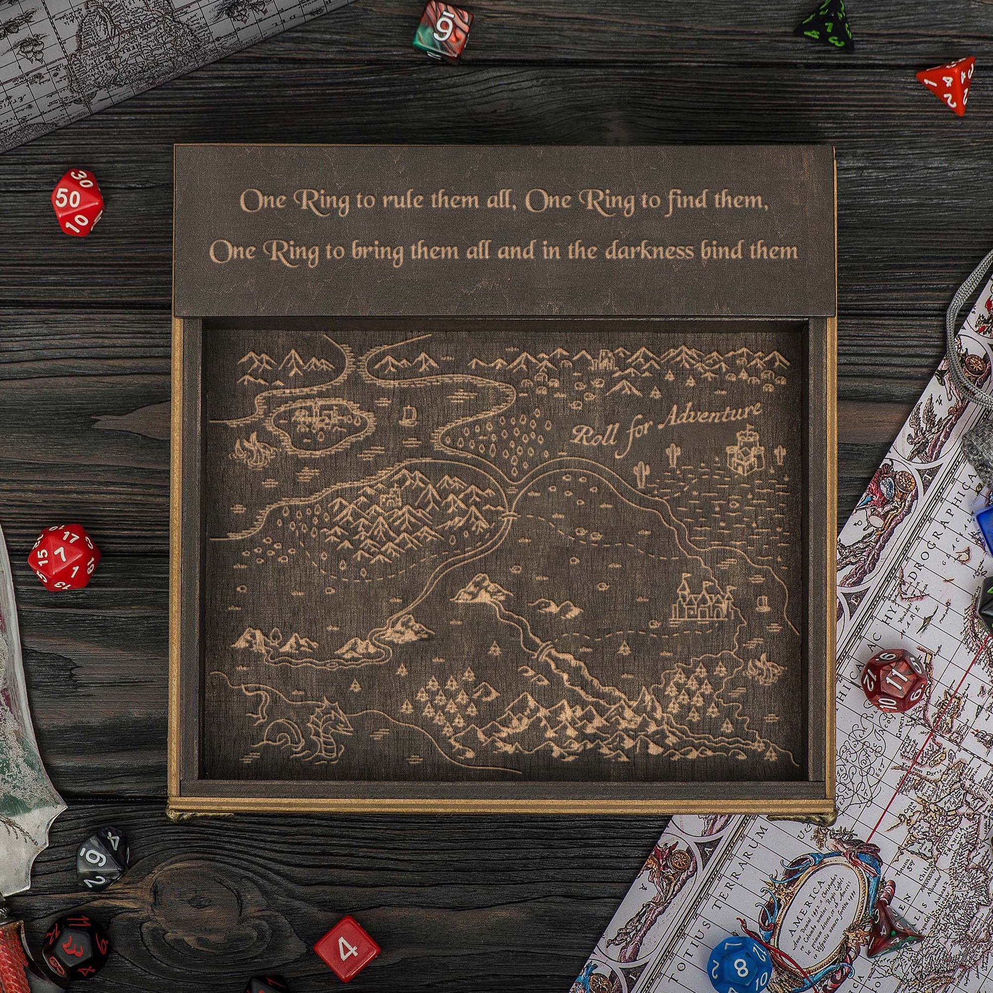 Wooden Dice Tray With Fantasy Map D&D Custom Dice Tray RPG Dice Rolling ...