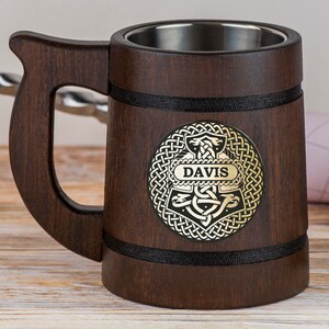Viking Wooden Beer Stein, Viking Runes Tankard, Nordic Ornaments ...