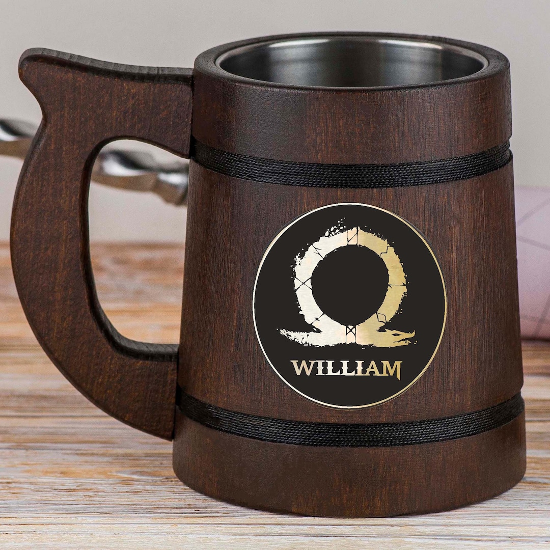 God of War Mug, God of War Engraved Wooden Beer Tankard, Norse God ...