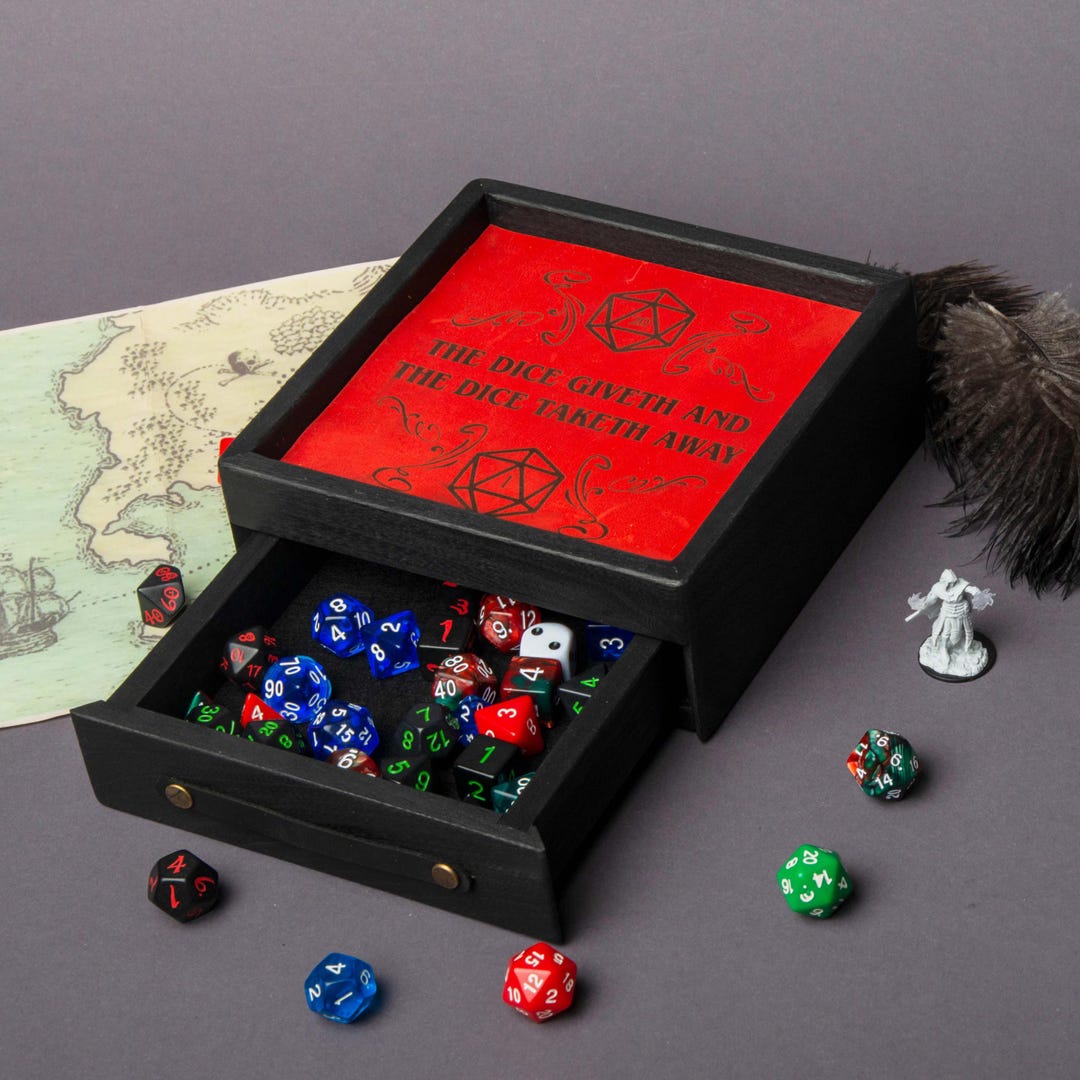 Dice Box and Tray With Dice Storage, Wooden Dice Tray, Dungeons and ...