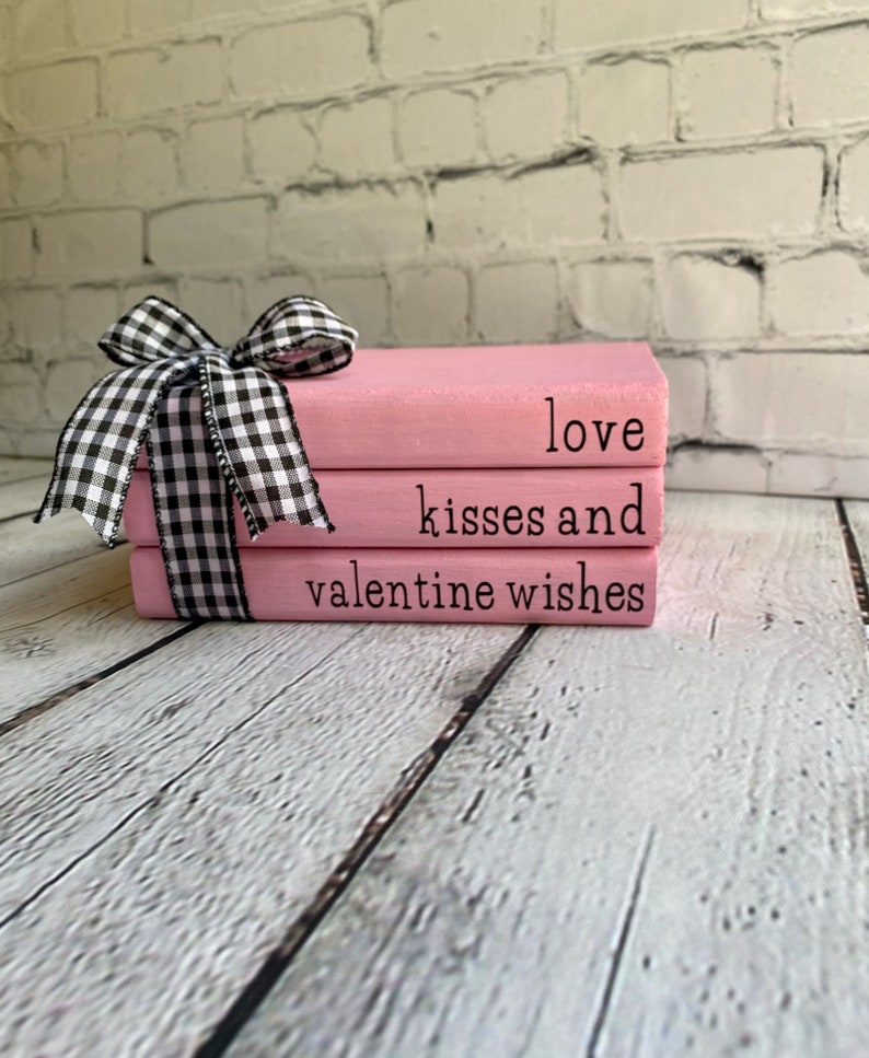 Valentine Decor Valentine Wood Book Stack Valentine Book - Etsy