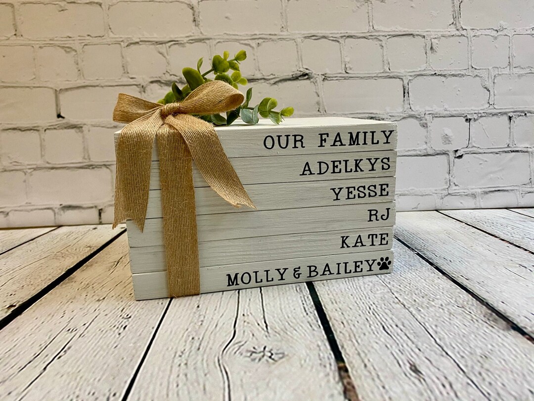 Personalized Wood Book Stack, Custom Wood Book Stack, Our Family Book ...