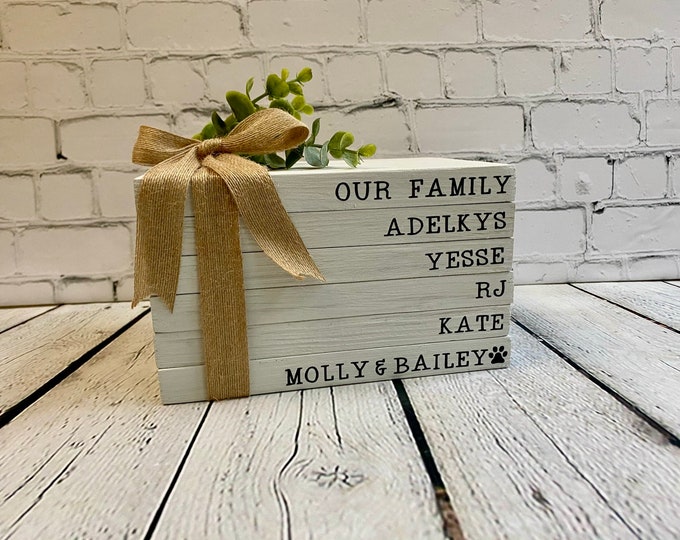 Personalized Wood Book Stack, Custom Wood Book Stack, Our Family Book ...