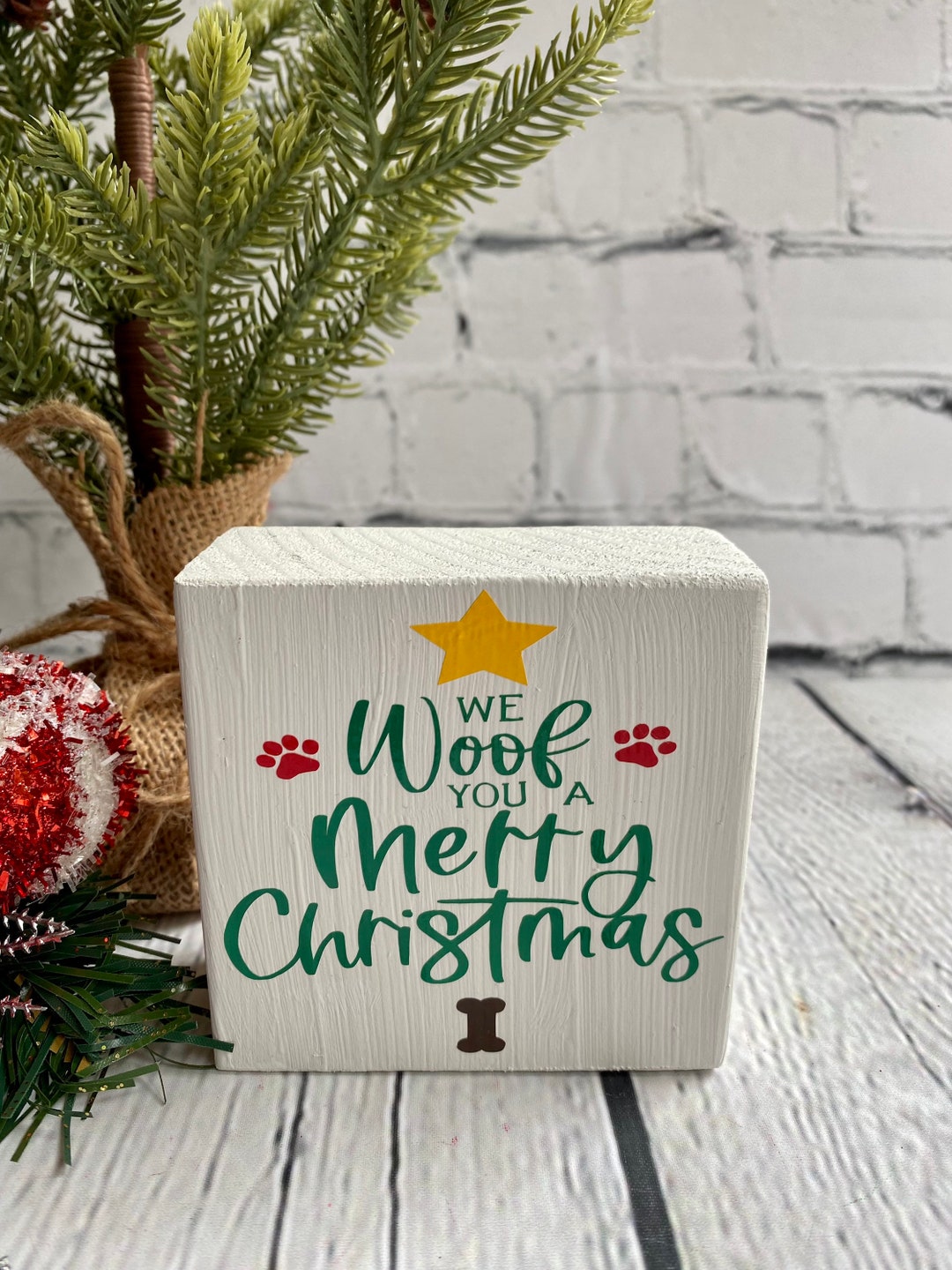Christmas Dog Wood Block Sign: Tiered Tray Decor - Etsy