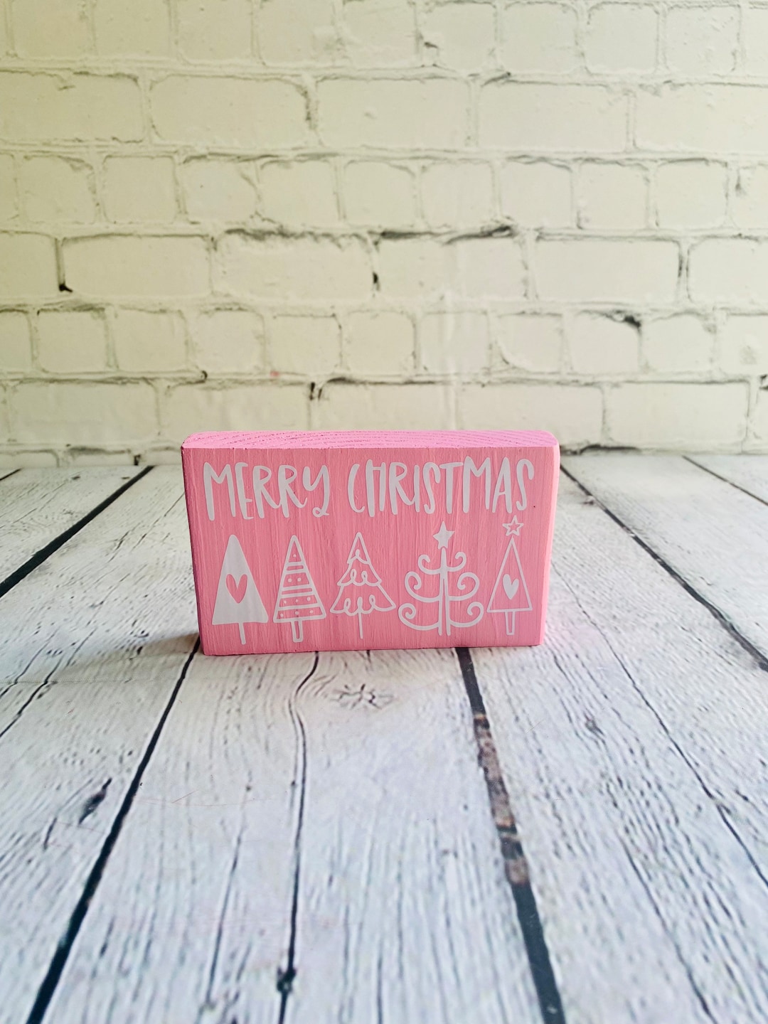 Pink Merry Christmas Sign, Christmas Pink Wood Block Sign, Farmhouse ...