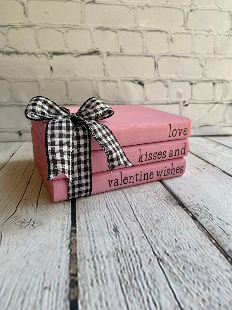 Valentine Decor Valentine Wood Book Stack Valentine Book - Etsy