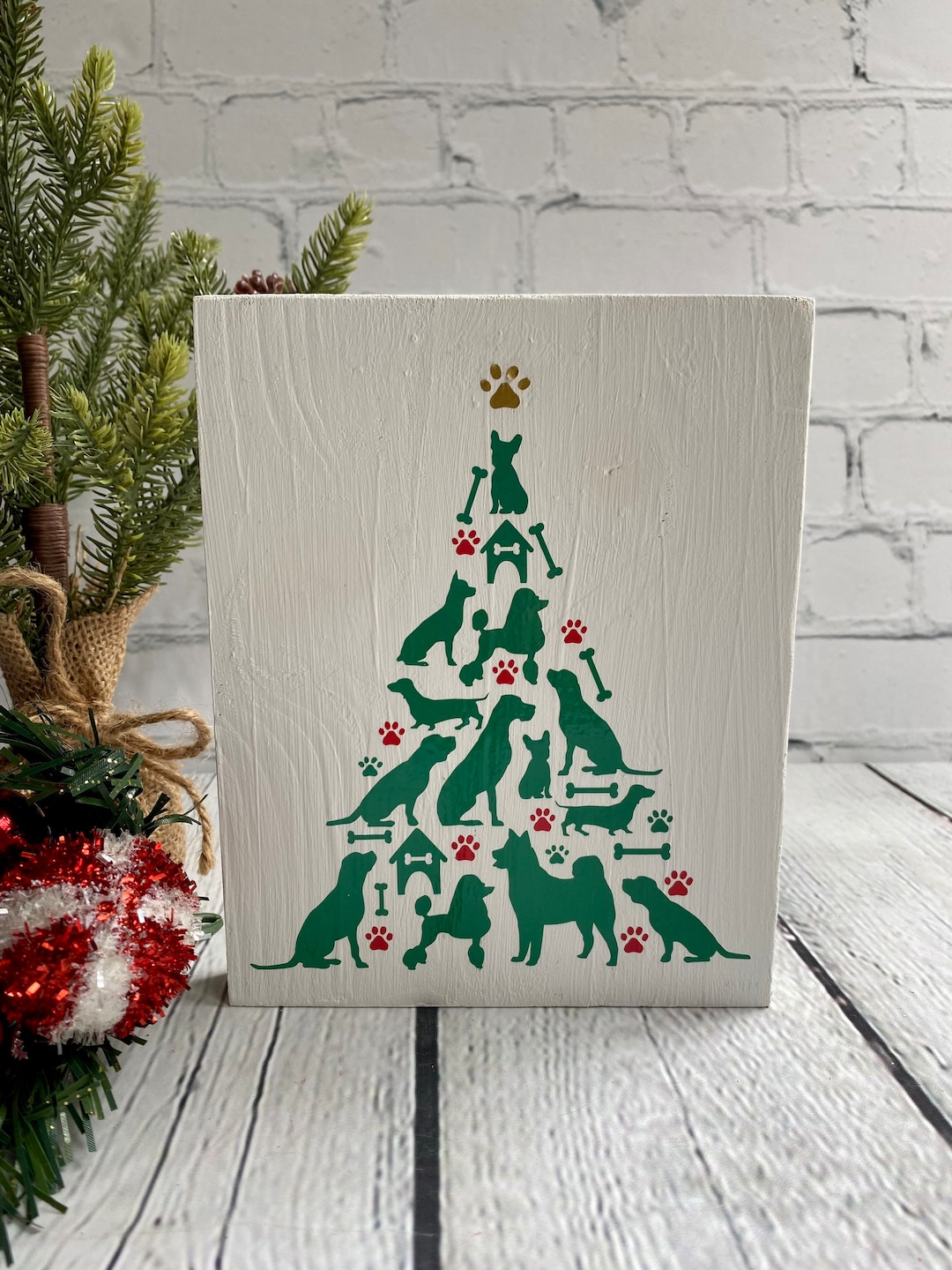 Dog Christmas Tree Sign, Dog Christmas Wood Block Sign, Dog Christmas ...