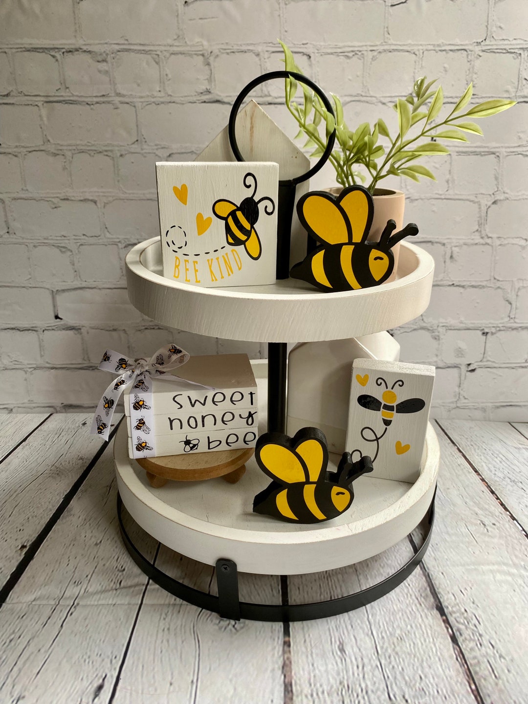 Bee Tiered Tray Bundle, Bee Mini Rolling Pins, Bee Book Stack, Bee Kind ...