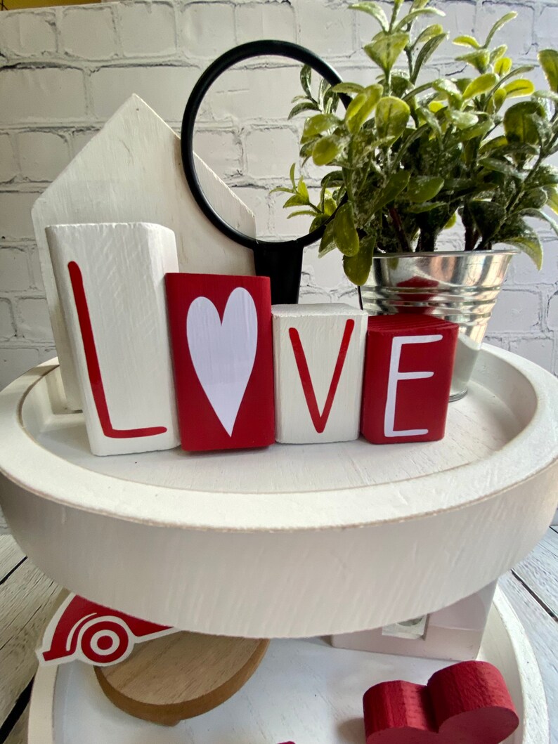 Valentines LOVE Wood Block Set, Valentines Wood Block Set, Love Wood ...