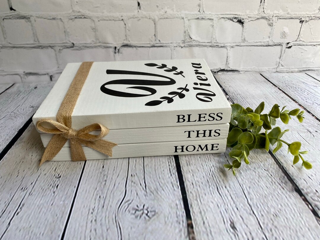 Personalized Wood Book Stack, Custom Book Stack, Bless This Home Book ...