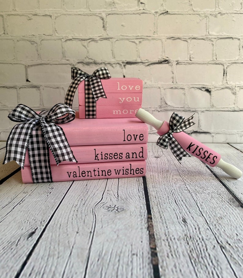 Valentine Decor Valentine Wood Book Stack Valentine Book - Etsy