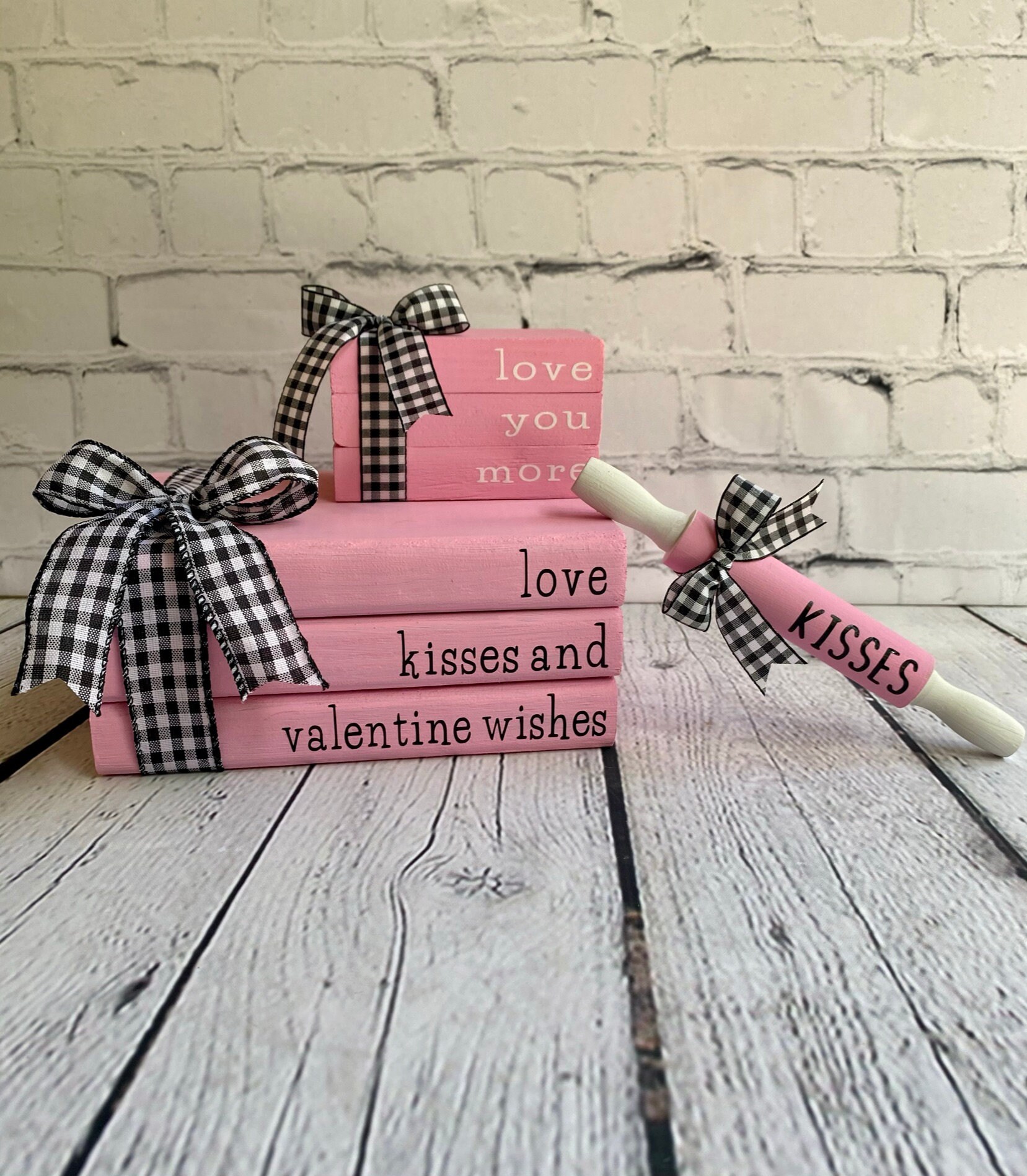 Valentine Decor Valentine Wood Book Stack Valentine Book - Etsy