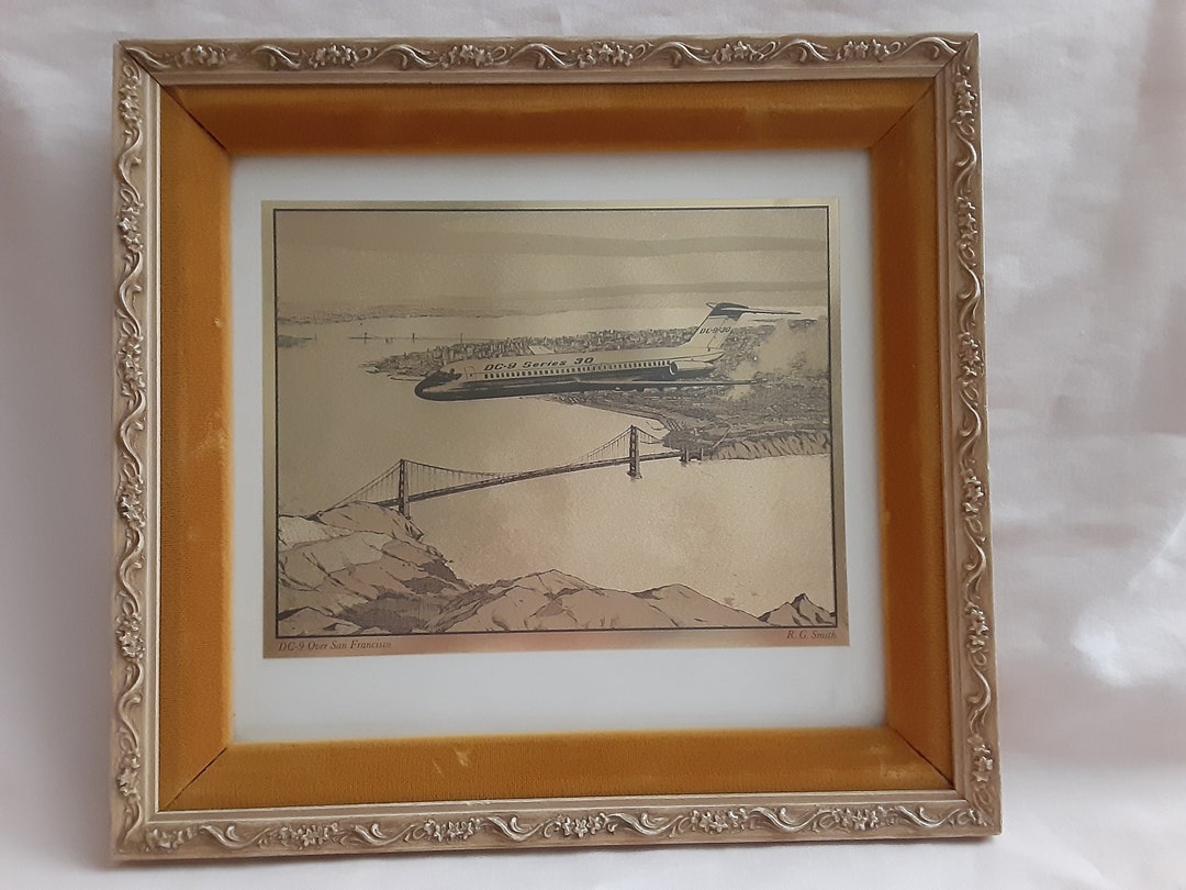 R.G. Smith Gold Foil Etching; DC-9 Over San Francisco - Etsy