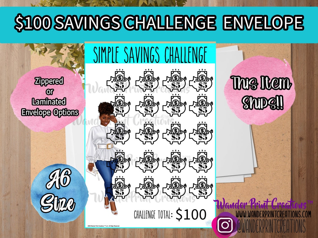 100 DOLLAR Savings Challenge Envelope A6 Sized Envelope & Savings ...