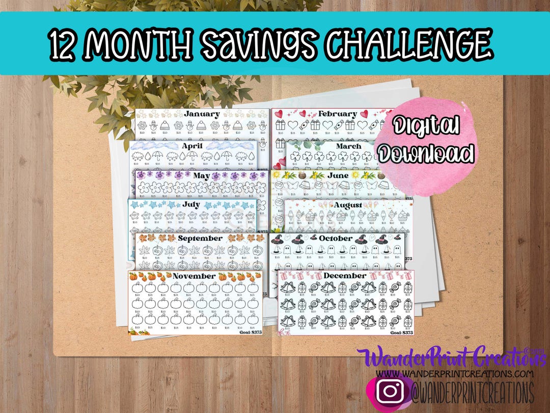 12 MONTH SAVINGS CHALLENGE Cards A6 Size Bundle : Printable - Etsy