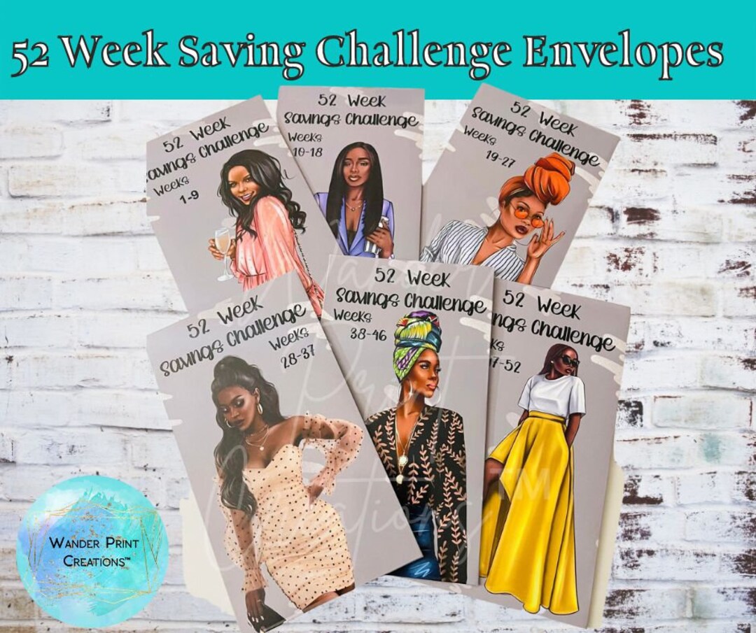 52 Week Savings Challenge Cash Envelopes Set (6) EBONY Set 2 Melanated ...