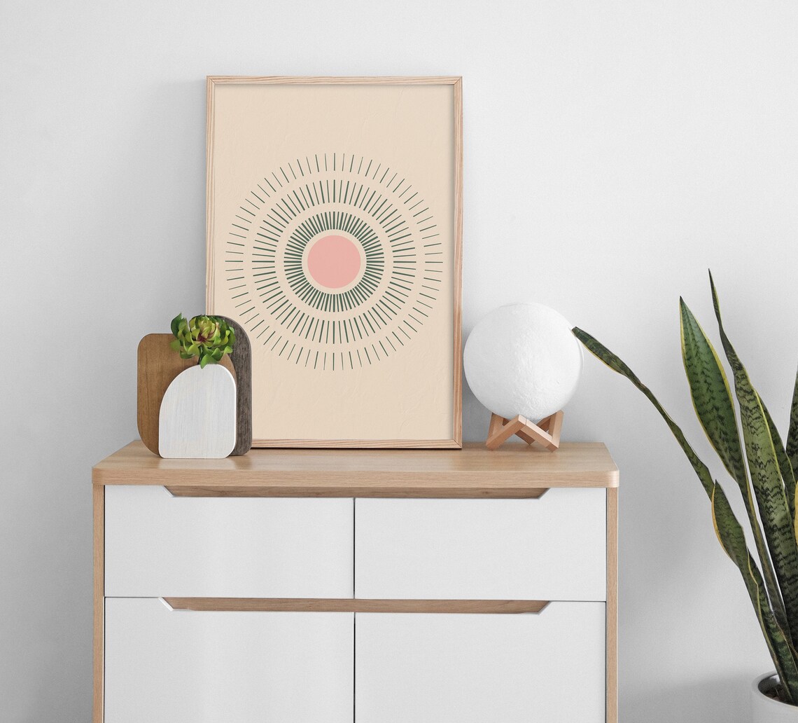 Boho Sun Print, Sunburst Art Print, Abstract Sun Print, Mid Century Sun ...