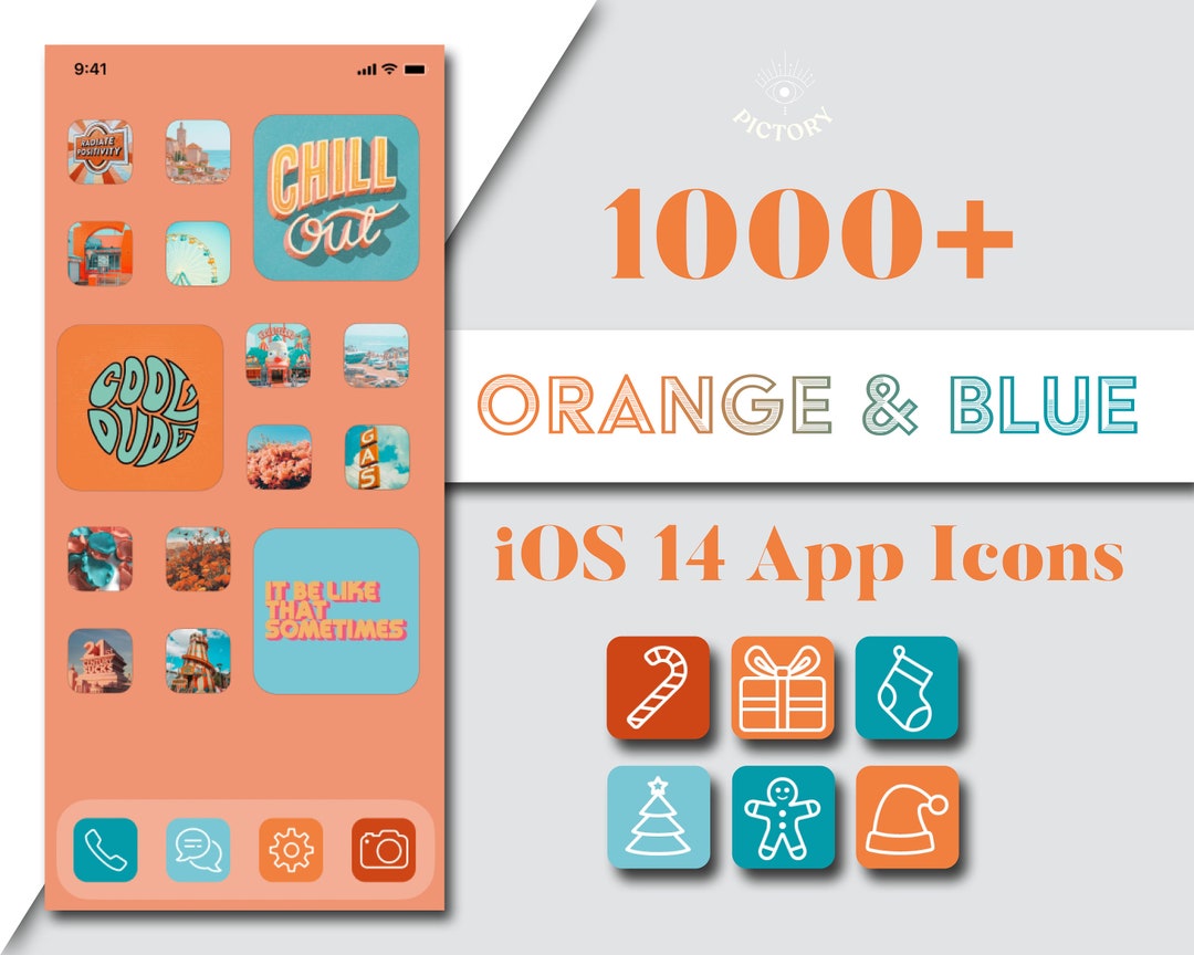 Orange and Blue Ios Icon Pack, Aesthetic App Icons (digital Download ...