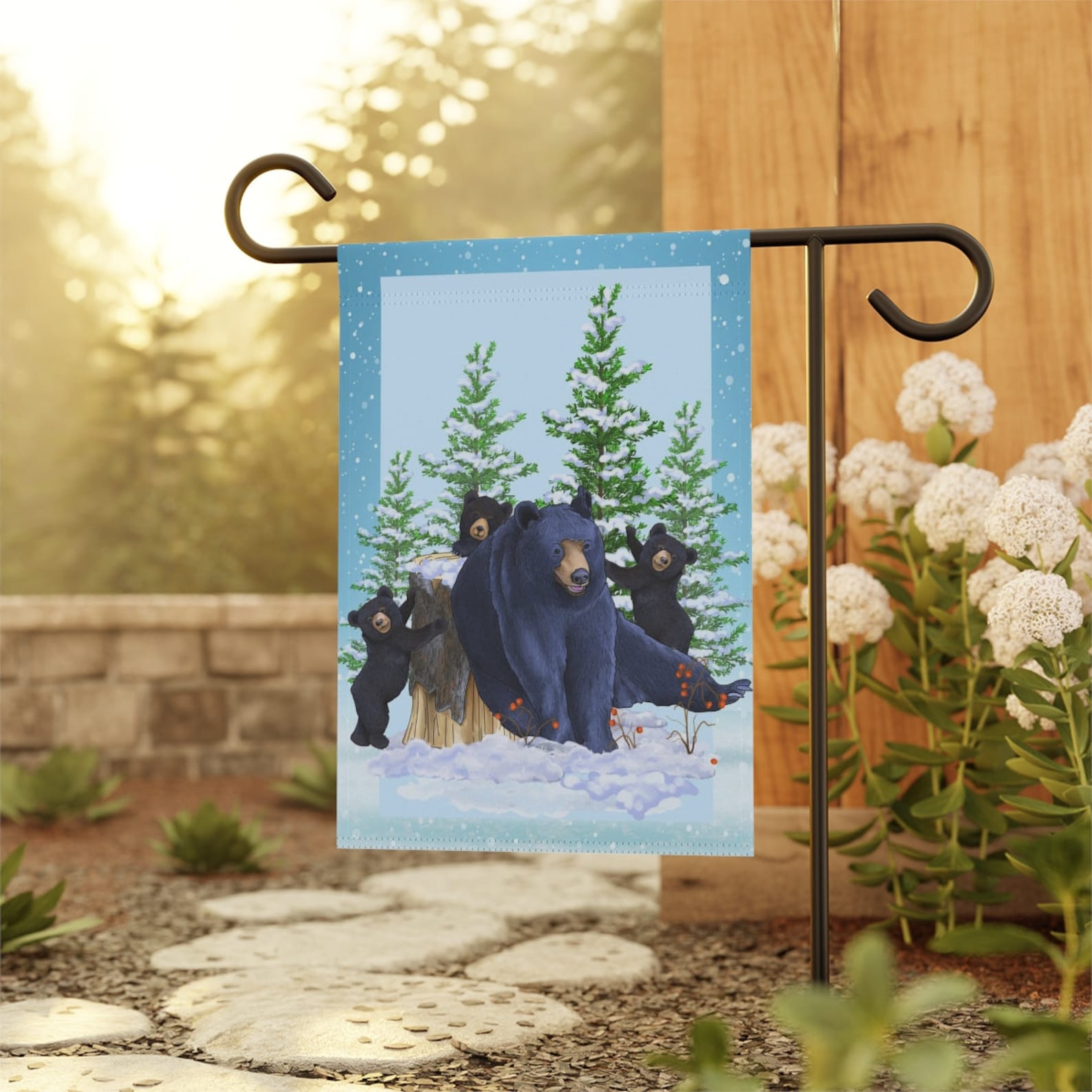 Black Bear Winter Flag or House Banner - Time for a Nap - Mamma Bear ...
