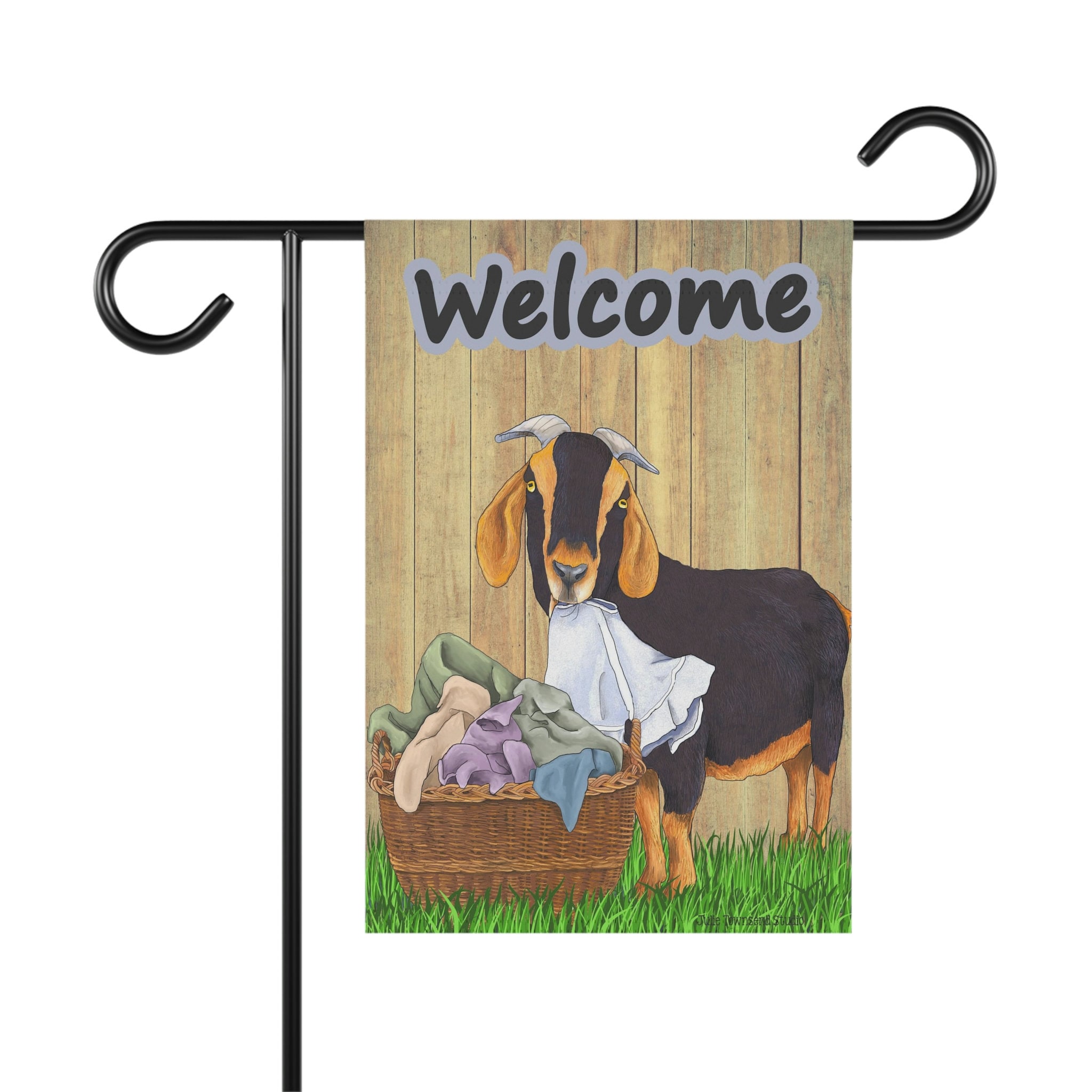 Welcome Spring Goat Garden Flag - Goat Eating the Laundry - Vintage ...