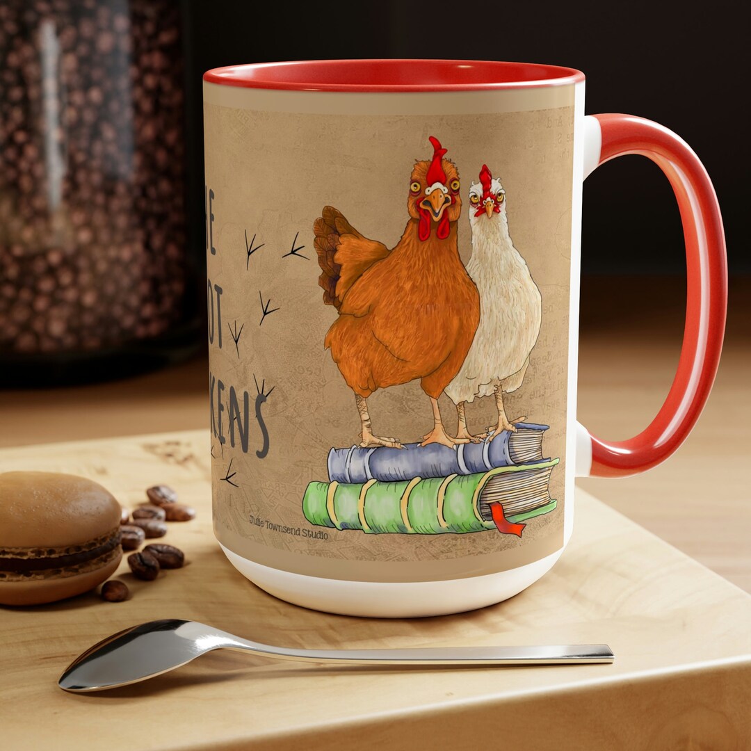 Funny Chicken Book Coffee Mug - Cute Chickens on a Stack of Books ...