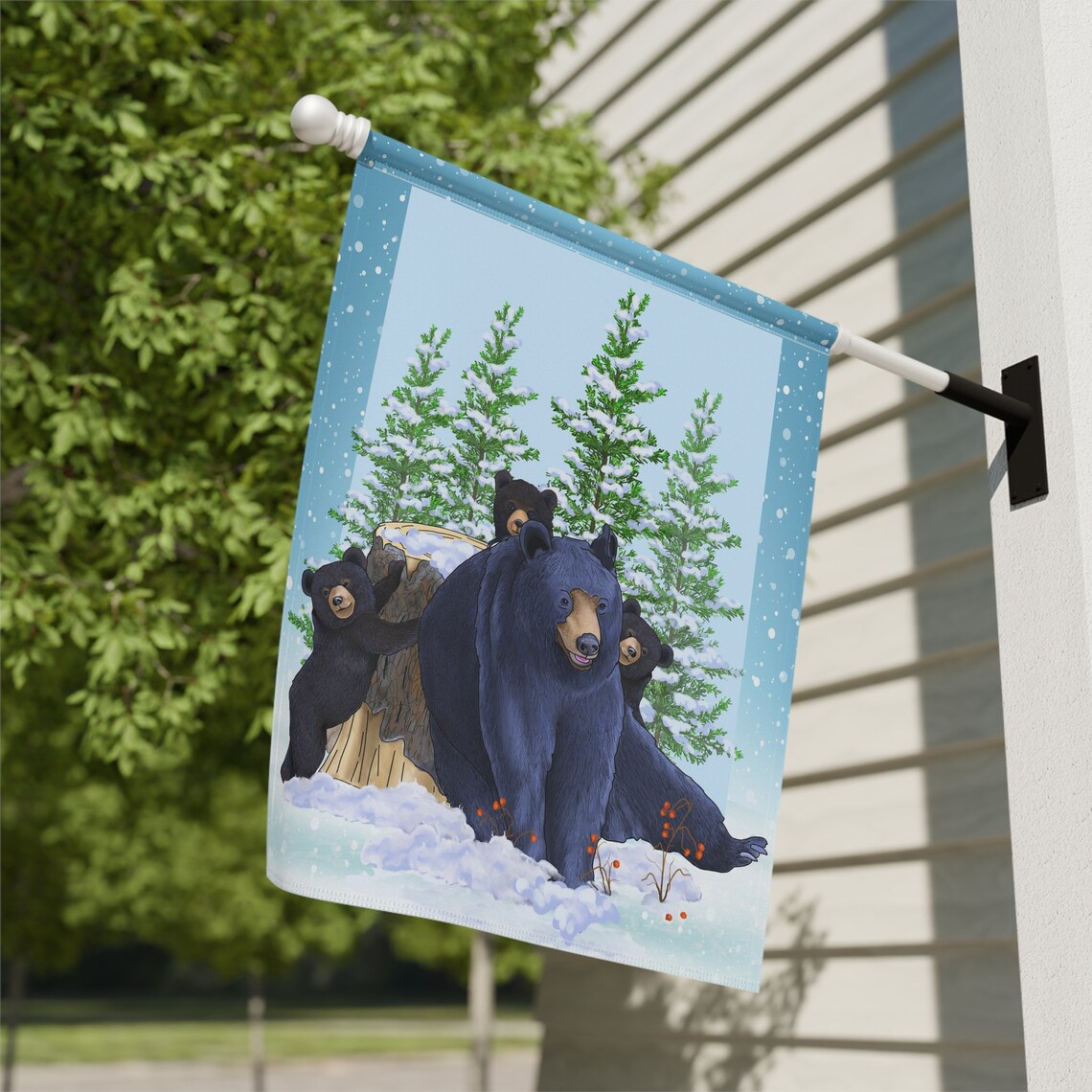 Black Bear Winter Flag or House Banner Time for a Nap Mamma Bear and ...