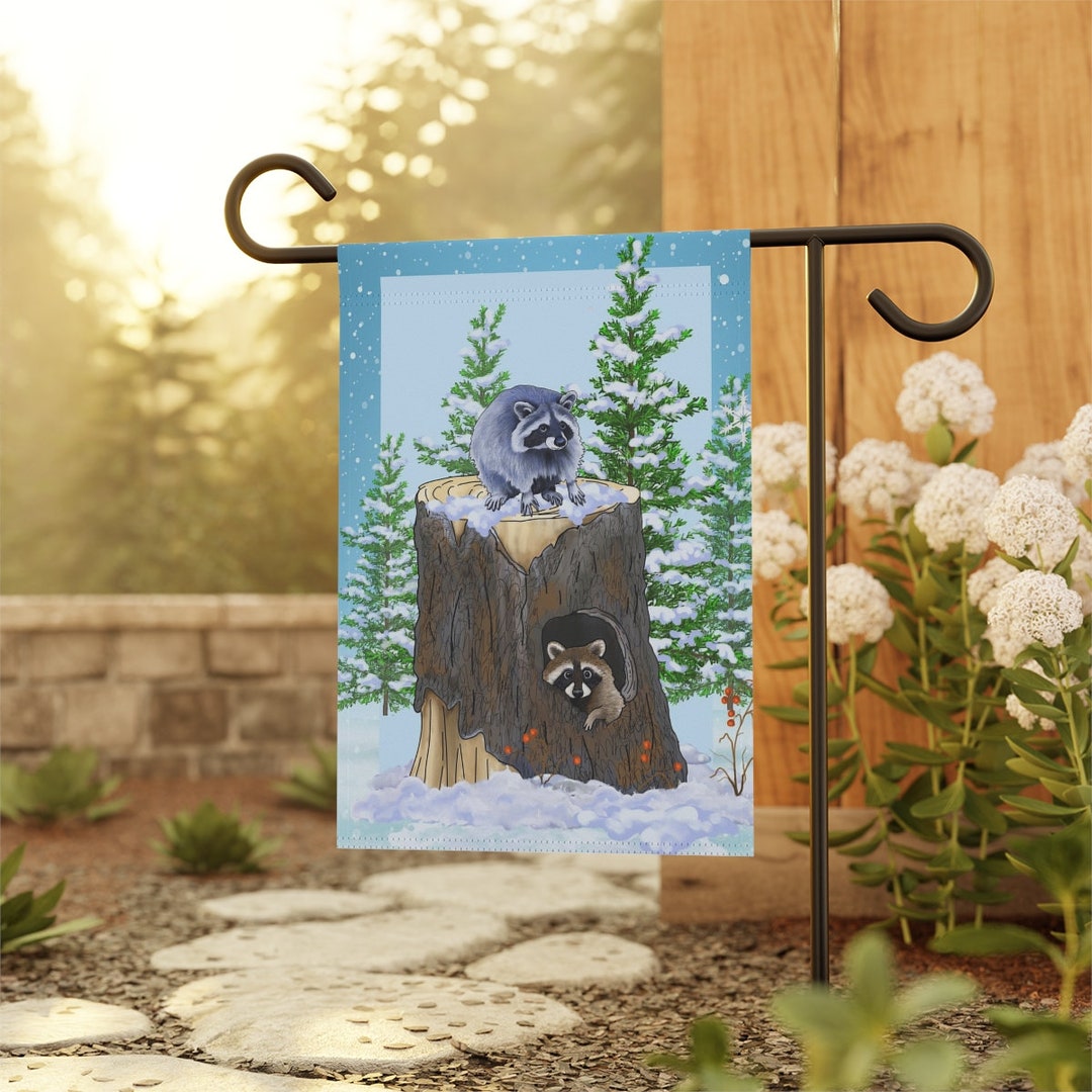 Woodland Forest Raccoon Yard Flag Raccoon Christmas Yard Banner Holiday ...