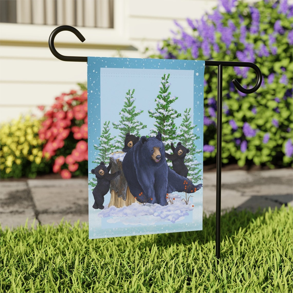 Black Bear Winter Flag or House Banner Time for a Nap Mamma Bear and ...
