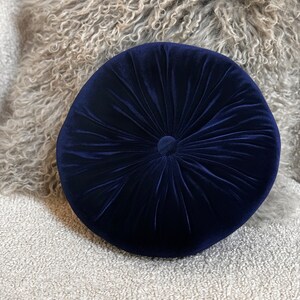 Midnight Blue Velvet Round Soft Decorative Circle Cushion Boho Pillow ...