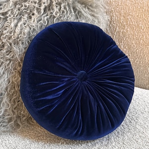 Midnight Blue Velvet Round Soft Decorative Circle Cushion Boho Pillow ...