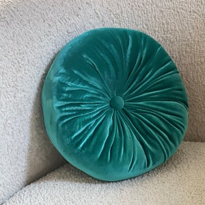 Velvet Round Turquoise Cushion, Velvet Solid Round Pillow, Velvet Throw ...