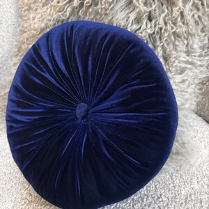 Midnight Blue Velvet Round Soft Decorative Circle Cushion Boho Pillow ...