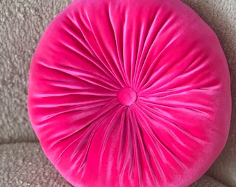 Hot Pink Round Pillow Case, Circle Throw Pillow Cover, Velvet Round ...