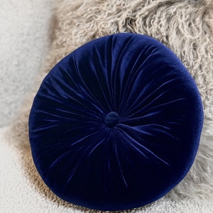 Midnight Blue Velvet Round Soft Decorative Circle Cushion Boho Pillow ...