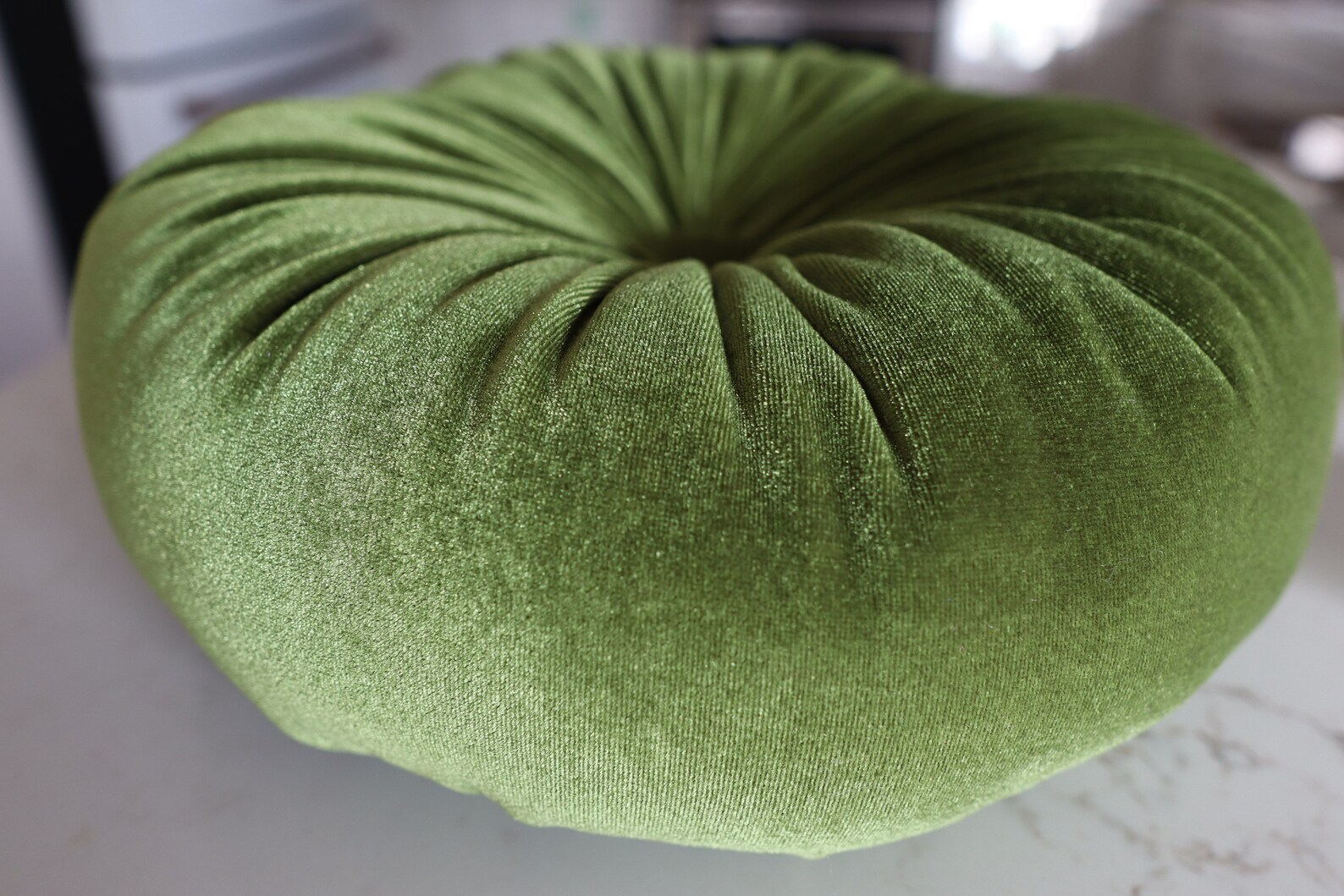 Lima Bean Green Velvet Cushion: Round Throw Pillow 12” Inches Diameter ...