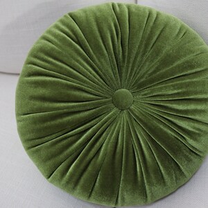 Lima Bean Green Velvet Cushion: Round Throw Pillow 12” Inches Diameter ...