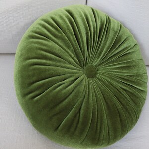 Lima Bean Green Velvet Cushion: Round Throw Pillow 12” Inches Diameter ...