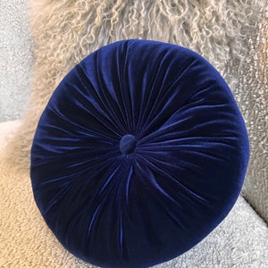 Midnight Blue Velvet Round Soft Decorative Circle Cushion Boho Pillow ...