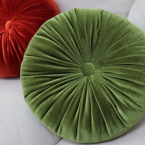 Lima Bean Green Velvet Cushion: Round Throw Pillow 12” Inches Diameter ...