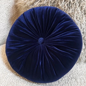 Midnight Blue Velvet Round Soft Decorative Circle Cushion Boho Pillow ...